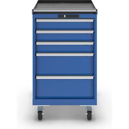 LISTA Schubladenschrank, fahrbar, BxTxH 564 x 725 x 990 mm, 5 Schubladen, enzianblau