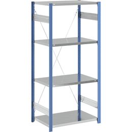 eurokraft pro Fachboden-Steckregal, blau / verzinkt, Regalh&ouml;he 2000 mm, Fachbodenbreite 965 mm, Grundregal, Fachbodentiefe 650 mm