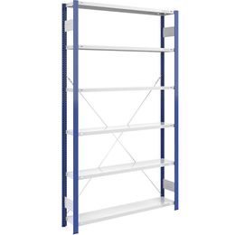 eurokraft pro Steckregal, Bauart leicht, einseitig, HxBxT 2500 x 1300 x 300 mm, blau/grau, Grundregal