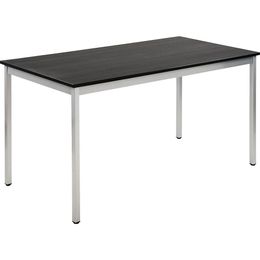 eurokraft basic Mehrzwecktisch, rechteckig, BxH 1400 x 740 mm, Tiefe 700 mm, Platte Esche-Dekor dunkelgrau, Gestell weißaluminium