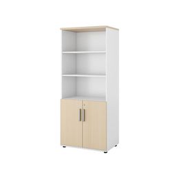 Schrank Portland, BxT 800 x 420 mm, H 1845 mm, Türhöhe 700 mm, weiß gebürstet / Birke kaiserkraft