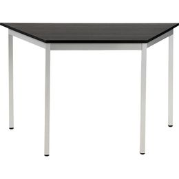eurokraft basic Mehrzwecktisch, trapezförmig, HxBxT 740 x 1200 x 600 mm, Platte Esche-Dekor dunkelgrau, Gestell weißaluminium