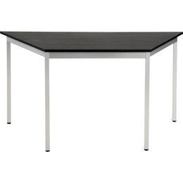 eurokraft basic Mehrzwecktisch, trapezförmig, HxBxT 740 x 1400 x 700 mm, Platte Esche-Dekor dunkelgrau, Gestell weißaluminium