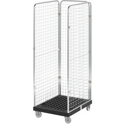 eurokraft basic Rollbeh&auml;lter mit Gitterw&auml;nden, 3-seitig, schwarz / verzinkt