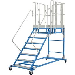 eurokraft pro Plattformtreppe XXL, mit Aluminiumeinlagen, Plattformgr&ouml;&szlig;e 810 x 1250 mm, 8 Stufen