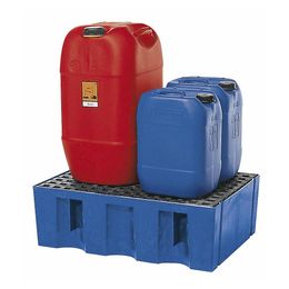 PE-Auffangwanne für 60-Liter-Fässer, Auffangvolumen 60 l, Boden- / Paletten-Wanne, mit GFK-Gitterrost kaiserkraft