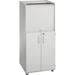 eurokraft pro Computerschrank mit Kunststoffrollladen, mobil, Premium Variante, HxBxT 1660 x 725 x 642 mm, mit verstellbarem Einlegeboden