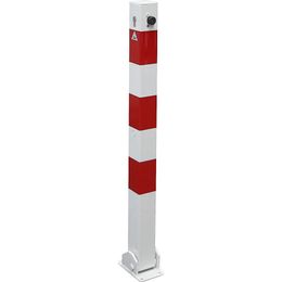 Schake Absperrpfosten, 70 x 70 mm, wei&szlig; / rot, klappbar mit Profilzylinder, ohne &Ouml;se