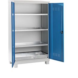 eurokraft pro Umweltschrank zur Außenlagerung, mit 3 Wannenböden, 1 Bodenauffangwanne, HxBxT 2100 x 1200 x 600 mm