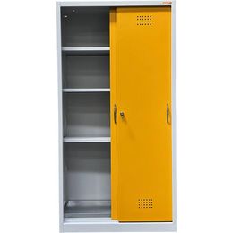 eurokraft basic Umweltschrank mit Schiebet&uuml;ren, H&ouml;he 1800 mm, 3 Fachb&ouml;den, mit 1 Bodenauffangwanne