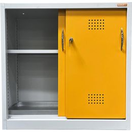 eurokraft basic Umweltschrank mit Schiebet&uuml;ren, H&ouml;he 900 mm, 1 Fachboden, mit 1 Bodenauffangwanne