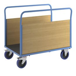 eurokraft pro Plattformwagen mit Holzw&auml;nden, Vollelastik-Rollen, 2 L&auml;ngsw&auml;nde, Ladefl&auml;chen-LxB 1250 x 720 mm