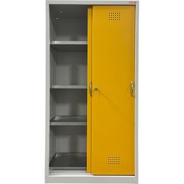 eurokraft basic Umweltschrank mit Schiebet&uuml;ren, H&ouml;he 1800 mm, 3 Wannenb&ouml;den, mit 1 Bodenauffangwanne