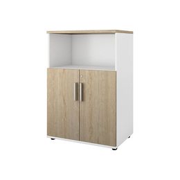 Schrank Portland, BxT 800 x 420 mm, H 1138 mm, T&uuml;rh&ouml;he 700 mm, wei&szlig; geb&uuml;rstet / Eiche kaiserkraft