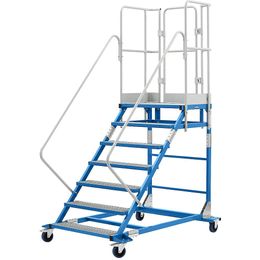 eurokraft pro Plattformtreppe, mit Gitterrosteinlagen, Plattformgr&ouml;&szlig;e 810 x 510 mm, 7 Stufen