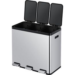 EKO Treteimer Recycler, Stahl, 60 l, 3-fach-Sammler, Edelstahl
