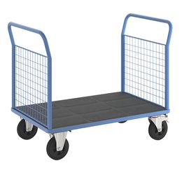 eurokraft pro Plattformwagen, 2 Gitter-Stirnw&auml;nde, LxB 1250 x 800 mm, Vollgummireifen