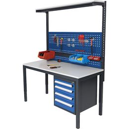 Komplett-Arbeitsplatz, h&ouml;henverstellbar, mit 4 Schubladen, Lochwand, K&auml;stenschiene, Etagenbord, Arbeitsh&ouml;he 650 - 900 mm kaiserkraft
