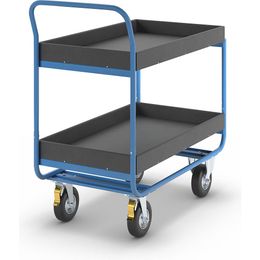 eurokraft pro Tischwagen, Tragf&auml;higkeit 150 kg, 2 Ladefl&auml;chen mit Aufkantung, Luftbereifung