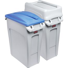 Rubbermaid Wertstoffsortierstation, 2er-Set SLIM JIM®, 2 x 60 l, Schwingdeckel/Papiereinwurf, grau