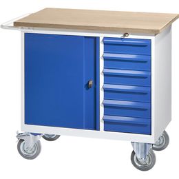 eurokraft pro Kompaktwerkbank, fahrbar, mit 6 Schubladen, 1 Tür, BxT 950 x 590 mm