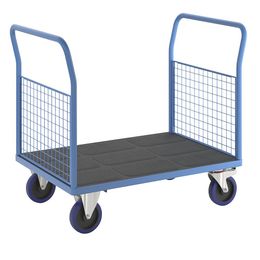 eurokraft pro Plattformwagen mit Gitterw&auml;nden, Vollelastik-Rollen, 2 hohe Gitter-Stirnw&auml;nde, LxB 1150 x 800 mm