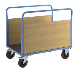 eurokraft pro Plattformwagen mit Holzw&auml;nden, mit 2 hohen L&auml;ngsw&auml;nden, LxB 1250 x 800 mm, Vollgummireifen