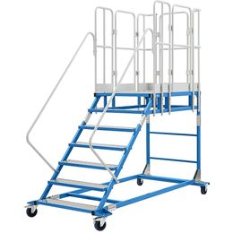 eurokraft pro Plattformtreppe XXL, mit Aluminiumeinlagen, Plattformgr&ouml;&szlig;e 810 x 1250 mm, 7 Stufen