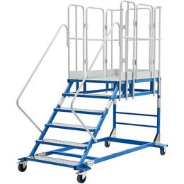 eurokraft pro Plattformtreppe XXL, mit Aluminiumeinlagen, Plattformgr&ouml;&szlig;e 810 x 1250 mm, 6 Stufen