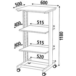 Twinco PC-Tisch, mit zwei Fachb&ouml;den, HxBxT 1180 x 600 x 500 mm, lichtgrau RAL 7035