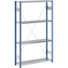 eurokraft pro Fachboden-Steckregal, blau / verzinkt, Regalh&ouml;he 2000 mm, Fachbodenbreite 1215 mm, Grundregal, Fachbodentiefe 350 mm