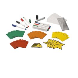 eurokraft basic Scrum-Zubehörset, für Tafelgröße 1200 x 900 mm, Magnetfolien, Marker, Etiketten, Halter, Wischer