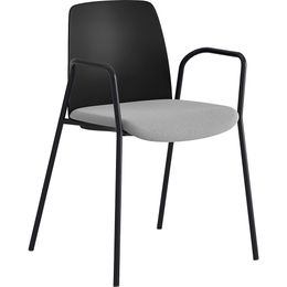 Stuhl Helmer, Sitz gepolstert, Lehne Kunststoff, VE 4 Stk, Sitz schwarz/hellgrau, Gestell schwarz, mit Armlehnen kaiserkraft