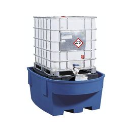 ASECOS PE-Auffangwanne f&uuml;r Tankcontainer IBC/KTC, mit Lagerbock / Abf&uuml;llvorsatz, Auffangvolumen 1100 l