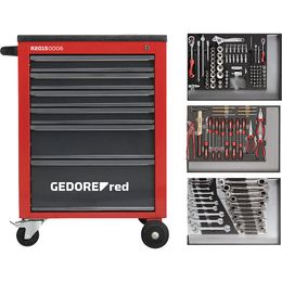Gedore Werkstattwagen MECHANIC, bef&uuml;llt, 6 Schubladen, 129 Teile, rot/schwarz, HxBxT 910 x 628 x 418 mm