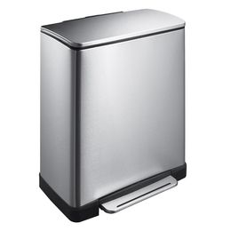 EKO Edelstahl-Tretabfallsammler, eckig, Volumen 50 l, Anti-Fingerprint-Beschichtung