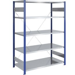 eurokraft pro Steckregal, Bauart leicht, einseitig, HxBxT 2000 x 1300 x 800 mm, blau/verzinkt, Grundregal