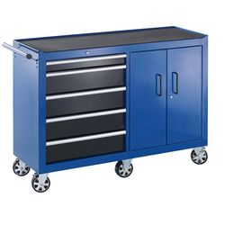 Werkstattwagen, HxBxT 990 x 1324 x 458 mm, 5 Schubladen, 1 Doppelt&uuml;r, blau kaiserkraft