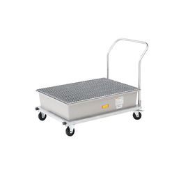 CEMO Fahrbare GFK-Auffangwanne, mit Stahl-Gitterrost, LxBxH 1520 x 860 x 1080 mm