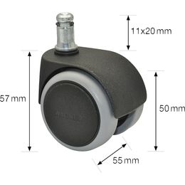 Wagner Drehstuhl-Doppelrollen-Set, Radbreite 55 mm, &Oslash; 50 mm, TPR