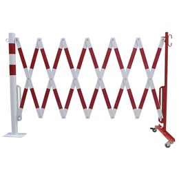 CrashStop Sperrpfosten mit Scherengitter, Rundrohr &Oslash; 60 mm, zum Aufd&uuml;beln, rot / wei&szlig;, L&auml;nge max. 4000 mm