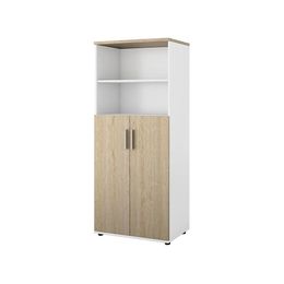 Schrank Portland, BxT 800 x 420 mm, H 1845 mm, T&uuml;rh&ouml;he 1060 mm, wei&szlig; geb&uuml;rstet / Eiche kaiserkraft
