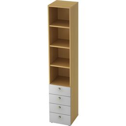eurokraft pro Kombi-Schrank, 3 Fachböden, 4 Schubladen, Buche / alusilber