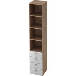 eurokraft pro Kombi-Schrank, 3 Fachböden, 4 Schubladen, Nussbaum-Dekor / alusilber