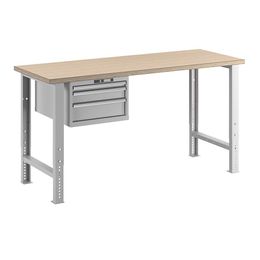 LISTA Werkbank im Baukastensystem, H&ouml;he 740 - 1090 mm, H&auml;ngeschrank, 3 Schubladen, lichtgrau, Tischbreite 2000 mm