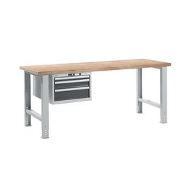 LISTA Werkbank im Baukastensystem, H&ouml;he 740 - 1090 mm, H&auml;ngeschrank, 3 Schubladen, graumetallic, Tischbreite 2000 mm