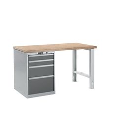 LISTA Werkbank im Baukastensystem, Höhe 840 mm, Unterstellschrank, 4 Schubladen, graumetallic, Tischbreite 1500 mm
