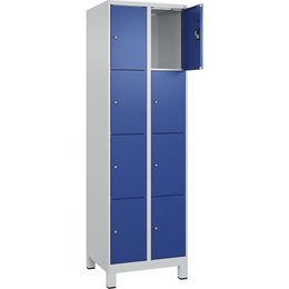 4er-Schlie&szlig;fachschrank Evolo PLUS, 2 Abteile, lichtgrau / enzianblau, B 600 mm, 8 F&auml;cher, mit breiten F&uuml;&szlig;en, Zylinderschloss kaiserkraft