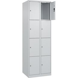 4er-Schlie&szlig;fachschrank Evolo PLUS, 2 Abteile, lichtgrau, B 600 mm, 8 F&auml;cher, mit Bodengleitern, Zylinderschloss kaiserkraft