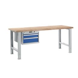 LISTA Werkbank im Baukastensystem, H&ouml;he 740 - 1090 mm, H&auml;ngeschrank, 3 Schubladen, enzianblau, Tischbreite 2000 mm